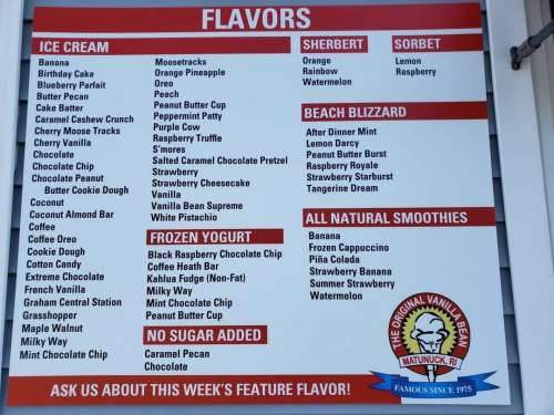 Vanilla Bean menu in South Kingstown, Rhode Island, USA