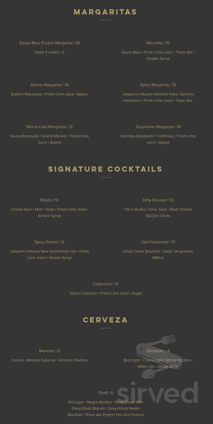 Mesa Mexican Cuisine menu in Grapevine, Texas, USA