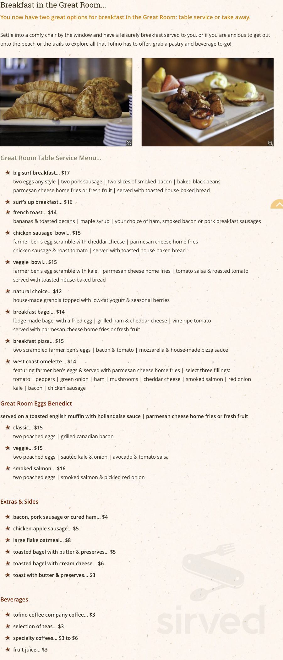 SandBar Bistro @ Long Beach Lodge Resort menu in Tofino, British ...