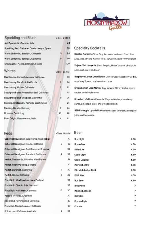 Moon Shadow Grille menu in Laughlin, Nevada, USA