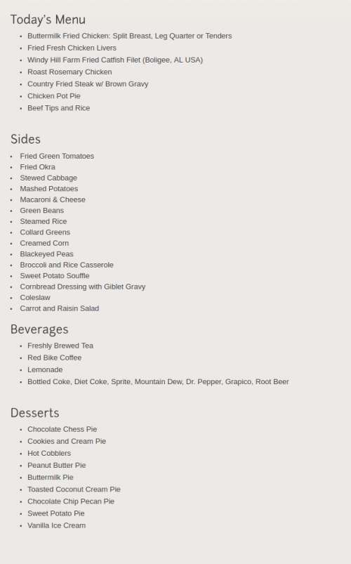 Irondale Cafe menu in Irondale, Alabama, USA