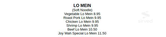 Joy Wah Restaurant menu in Bellows Falls, Vermont, USA