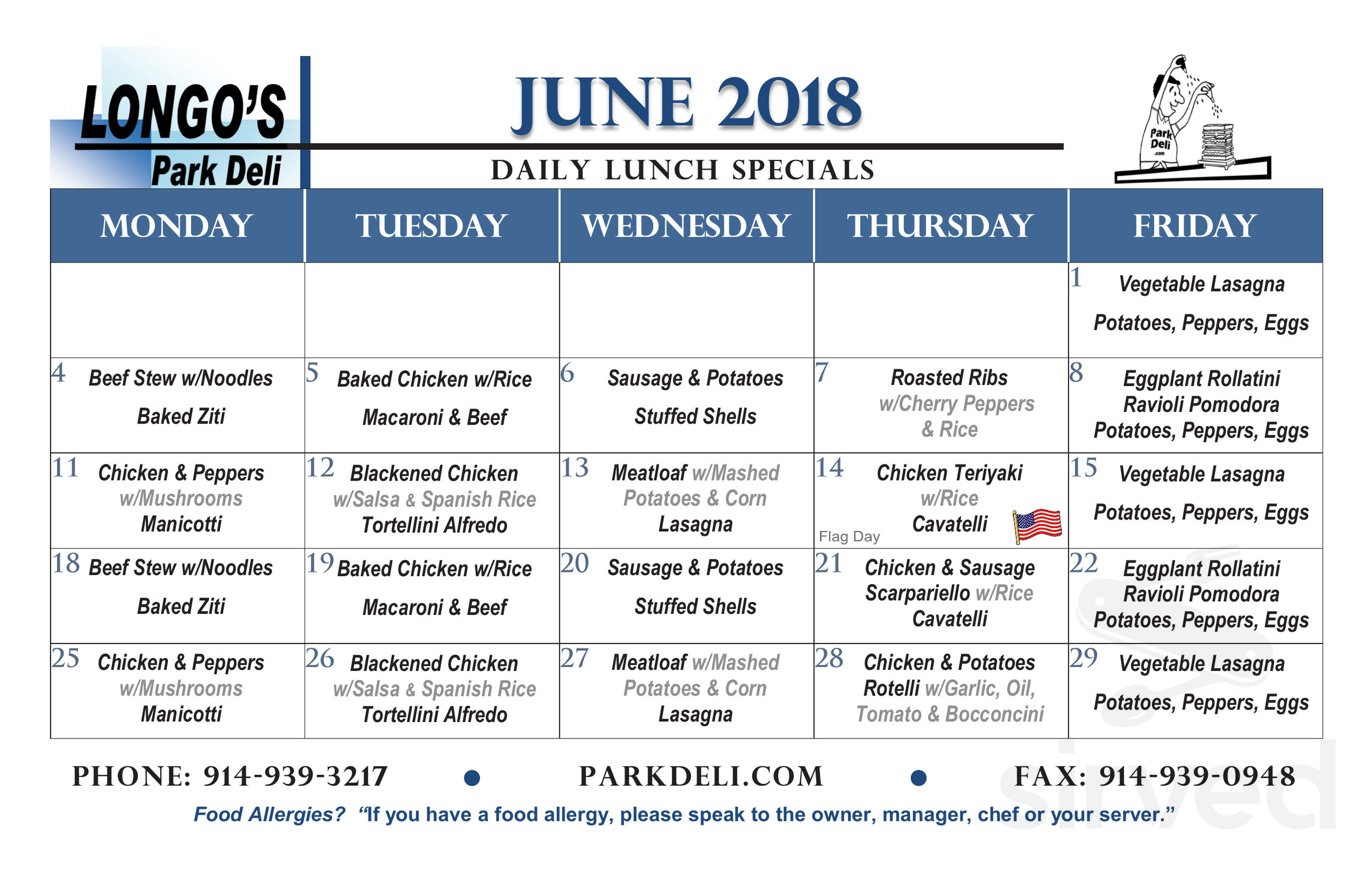 Longo's Park Deli menu in Port Chester, New York, USA