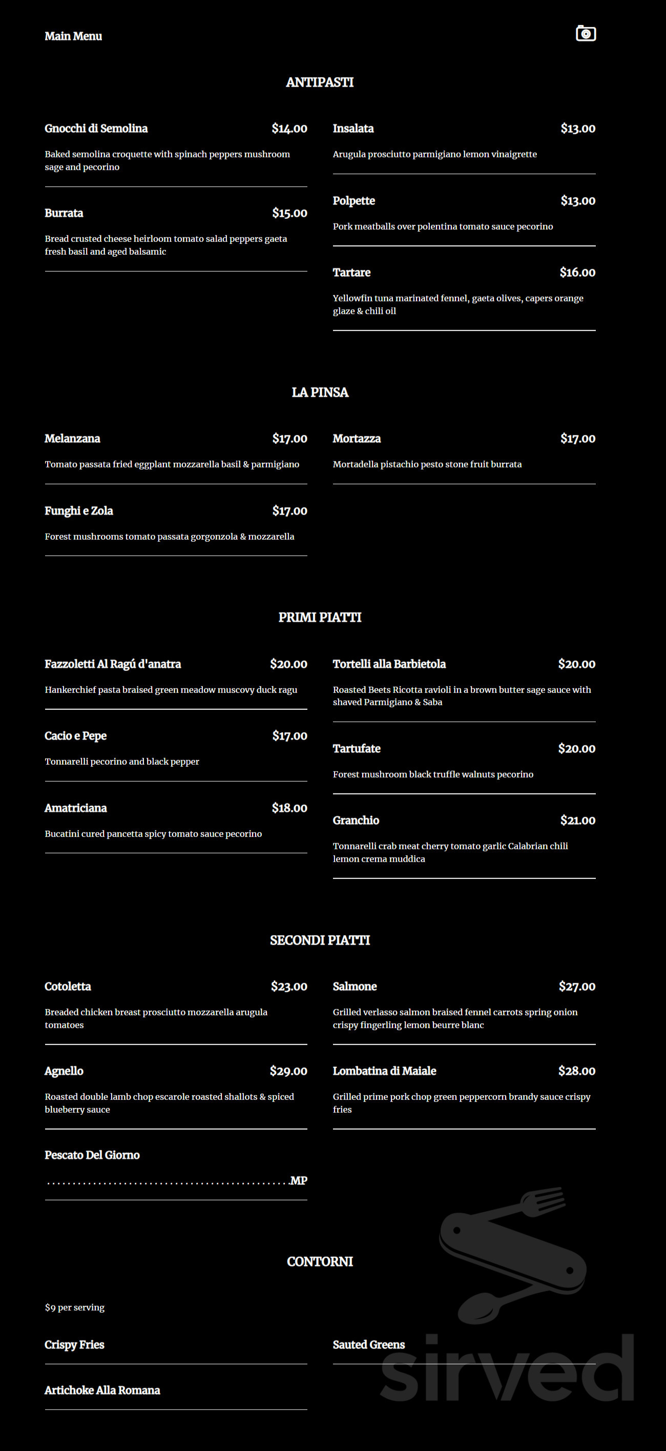Melograno menu in Philadelphia, Pennsylvania, USA