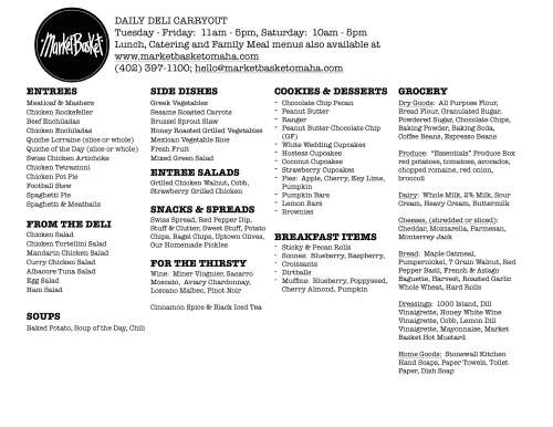 Market Basket menu in Omaha, Nebraska, USA