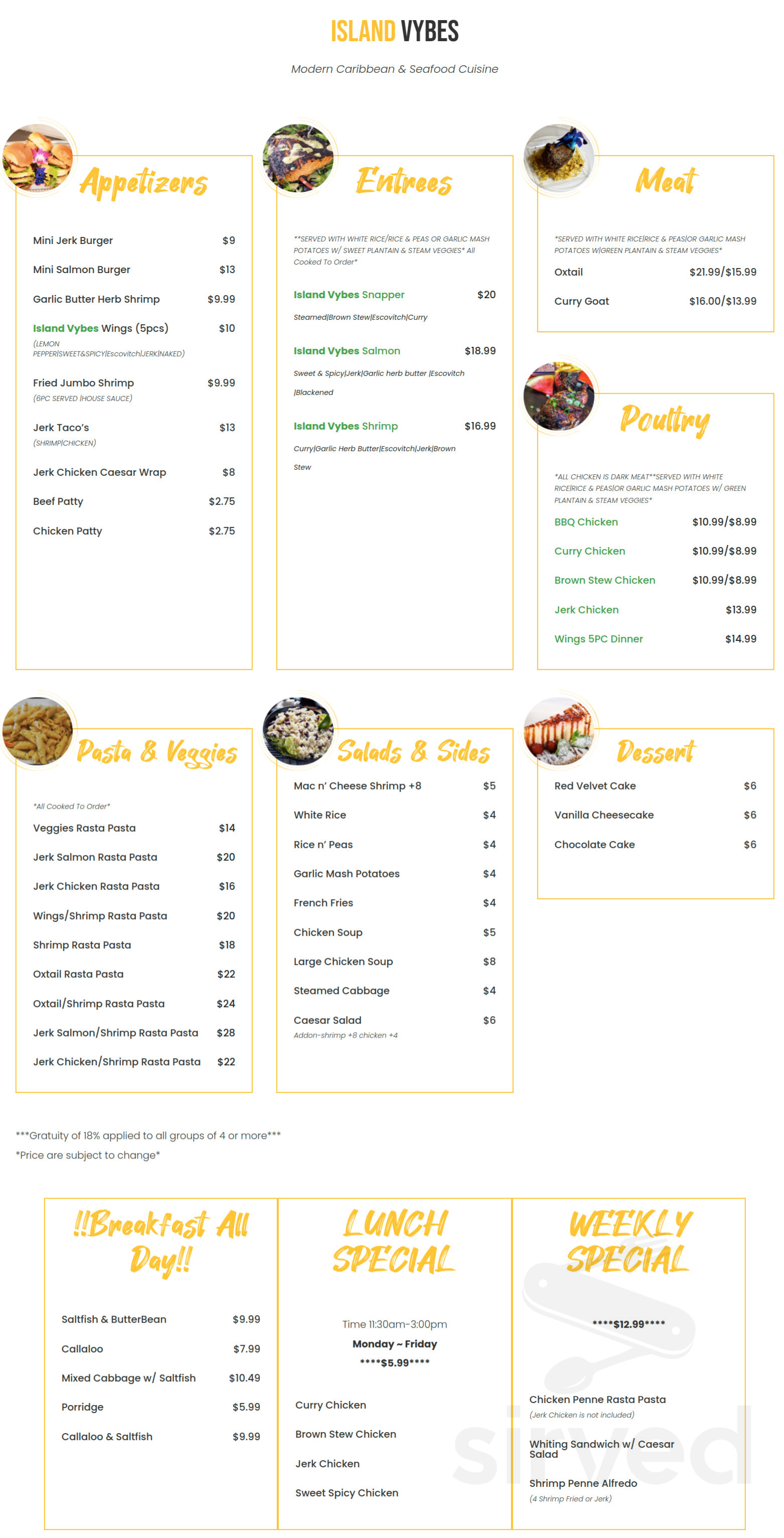 Island Vybes Modern Jamaica &Seafood Restaurant menu in Brooklyn, New ...