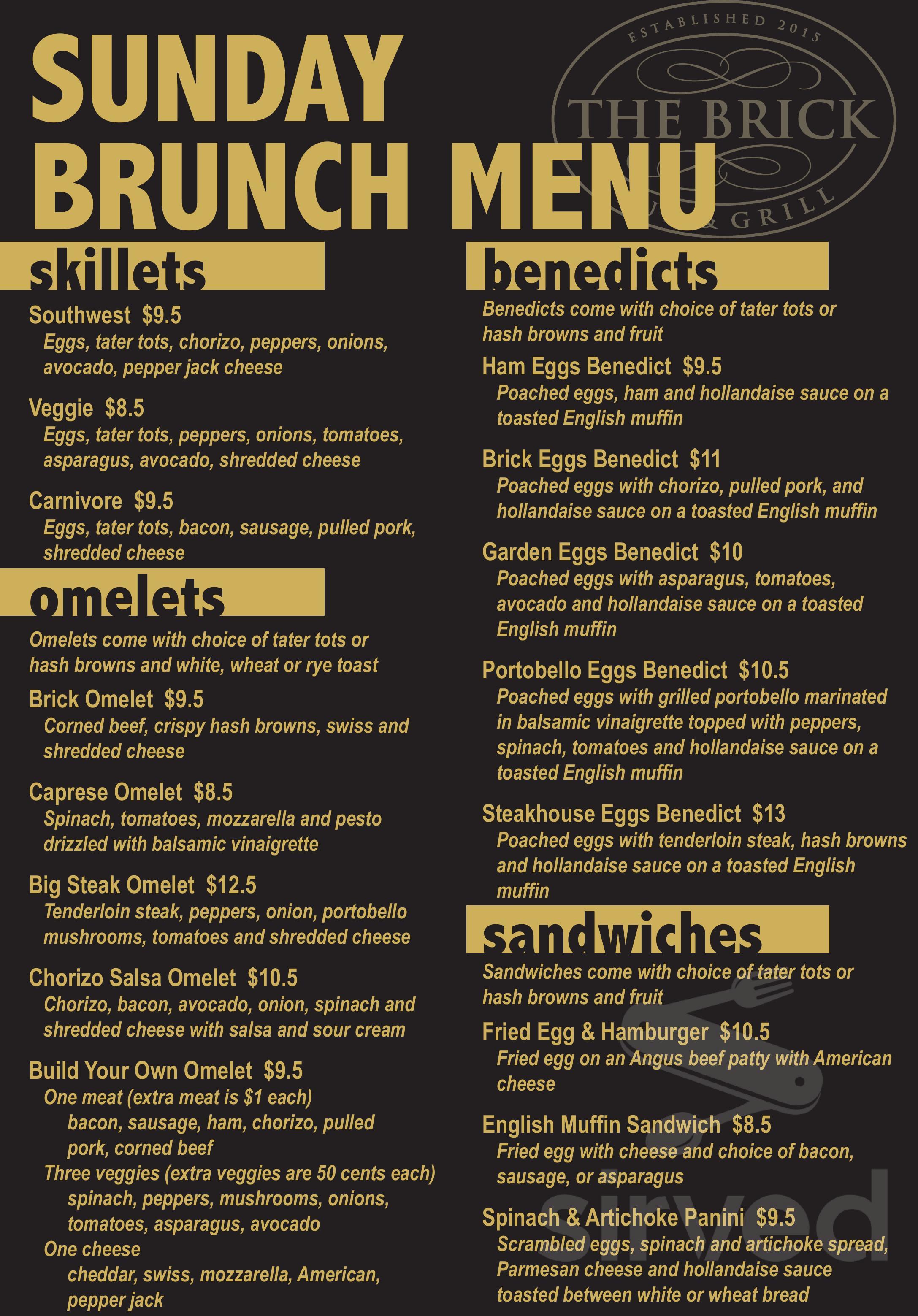 Menu for The Brick Pub and Grill in Glendale, WI | Sirved