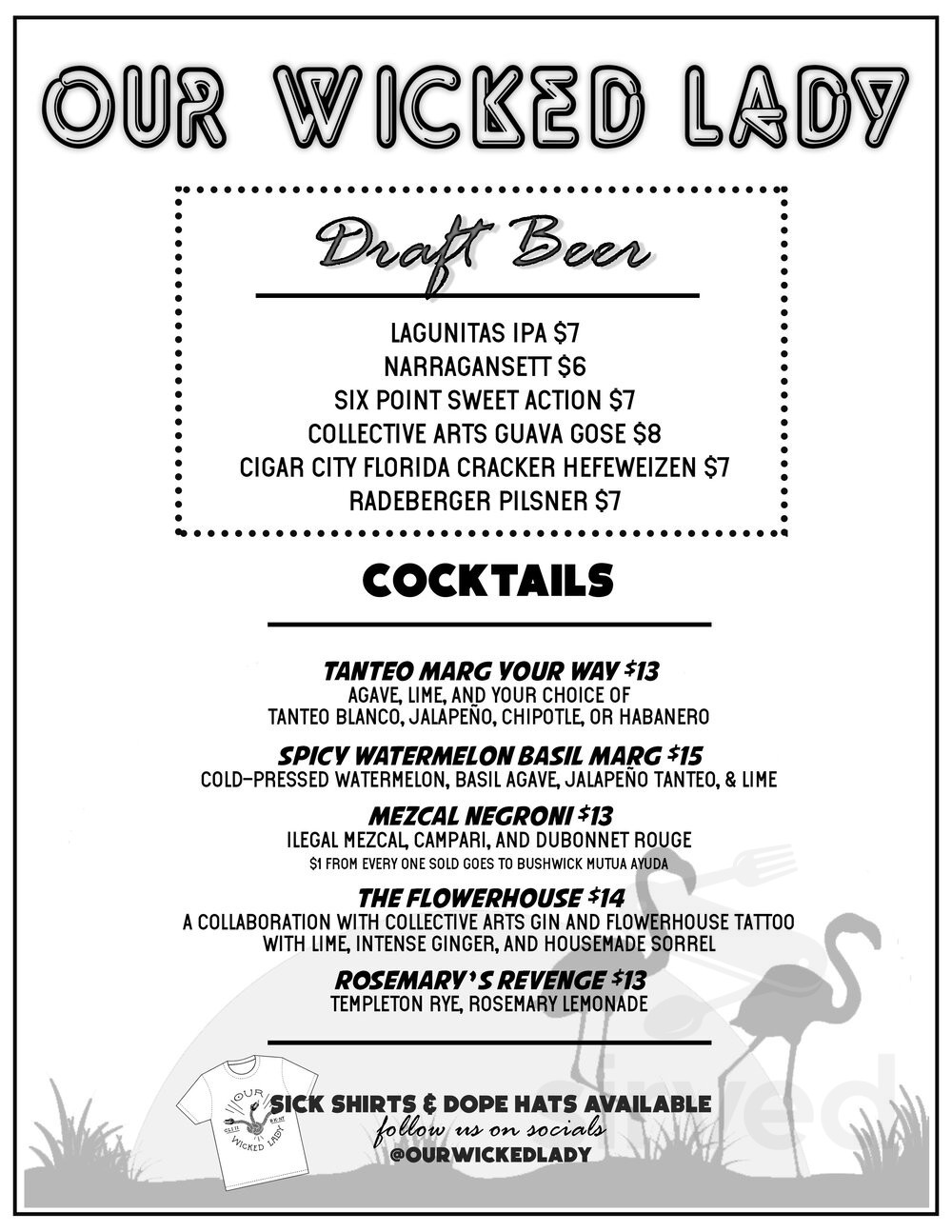 Menu for Our Wicked Lady in Brooklyn, New York, United States