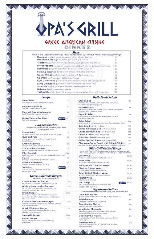 Opas Grill on 4th ave Greek American cuisine menu in Tucson, Arizona, USA