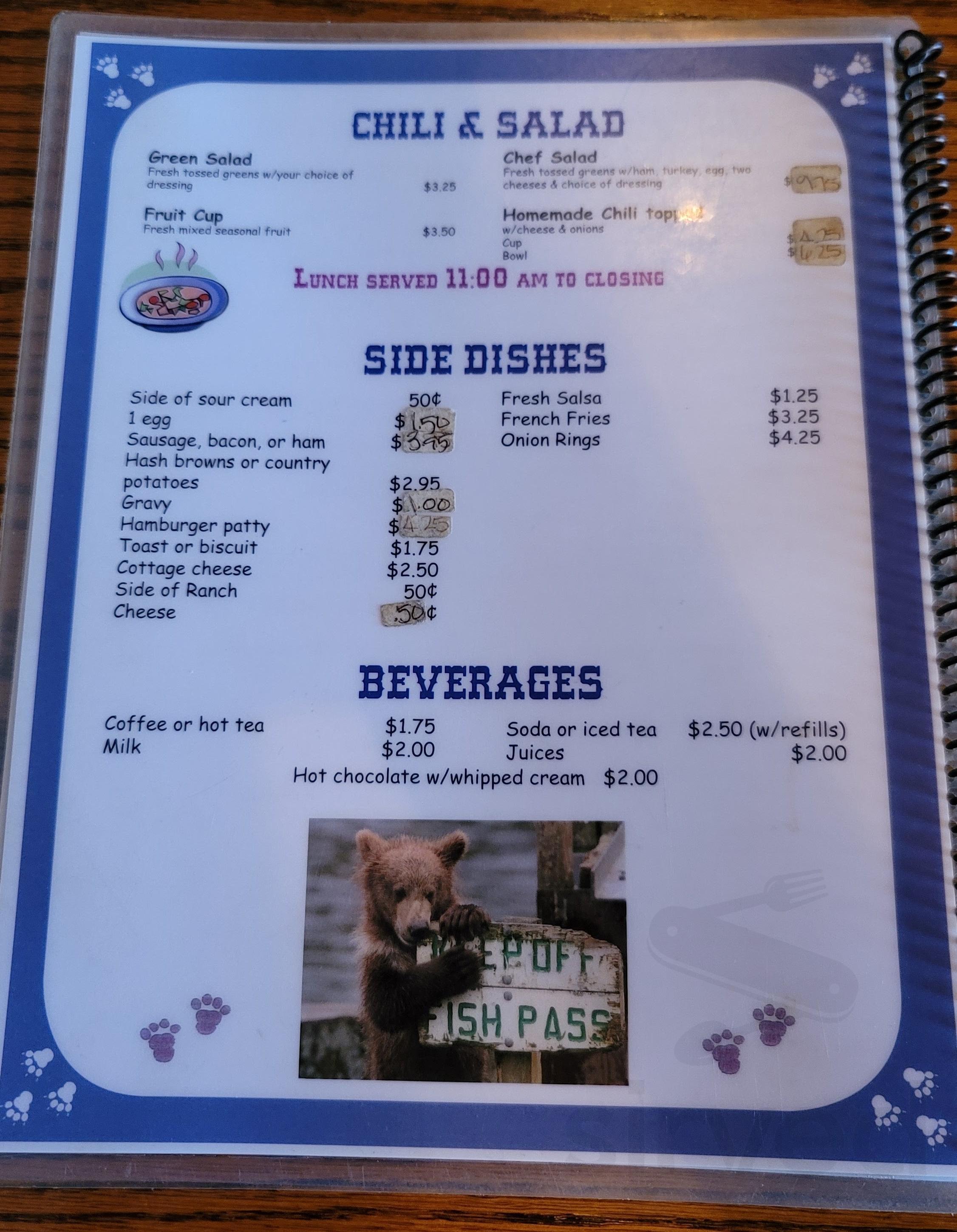 Menu - West Point CA's Cozy Cabin Cafe | Sirved