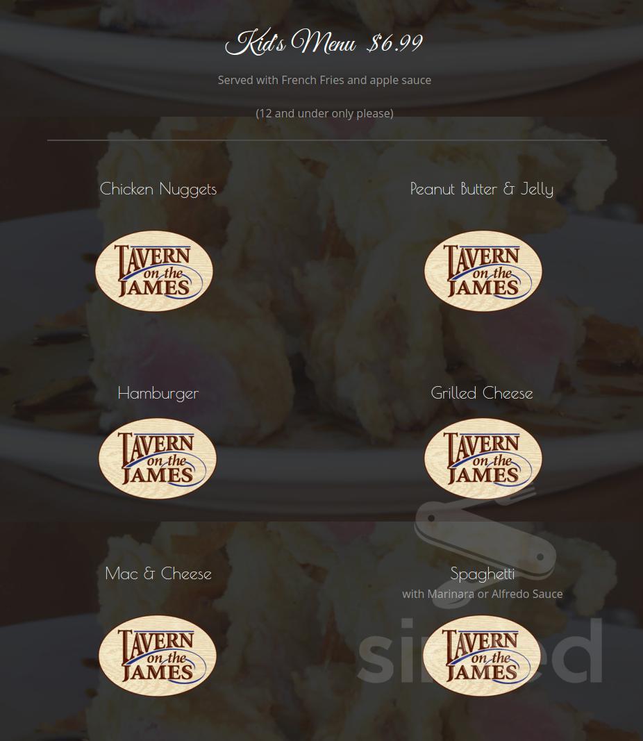 Menu for Tavern on the James in Scottsville, VA | Sirved