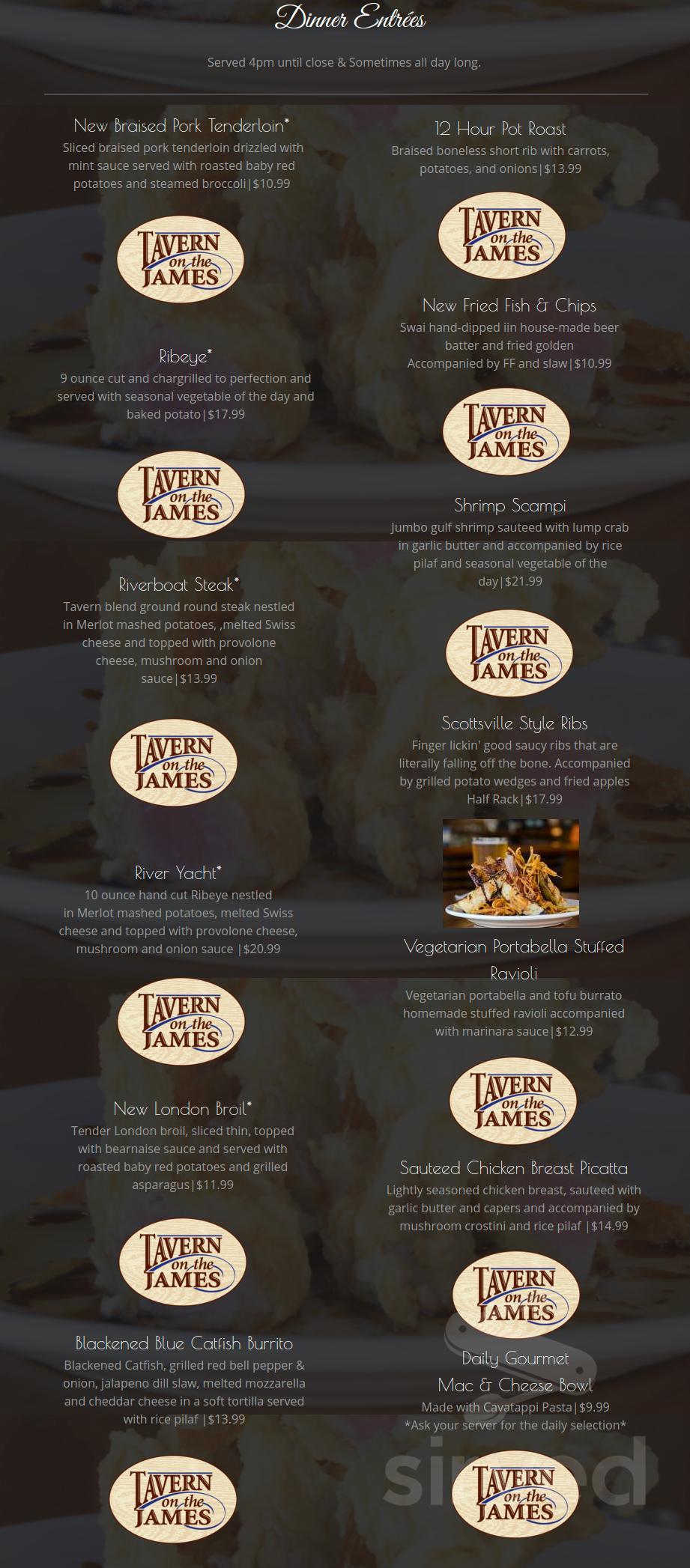 Menu for Tavern on the James in Scottsville, VA | Sirved