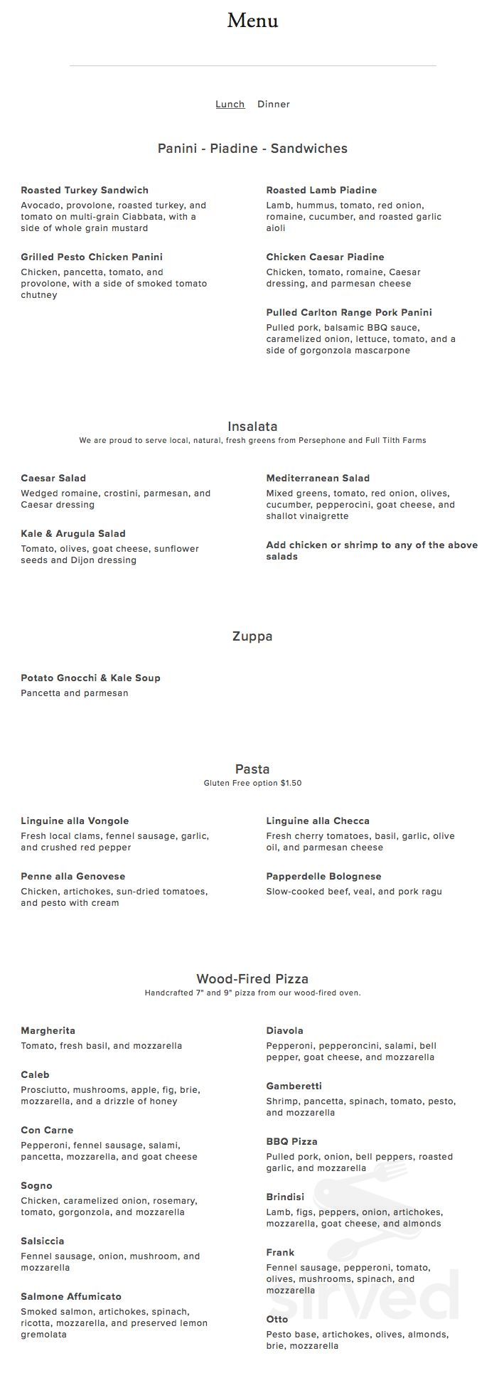 Menu for Sogno di Vino in Poulsbo, WA | Sirved