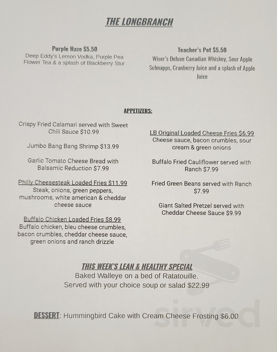 Menu - Clifton IL's Longbranch Restaurant | Sirved
