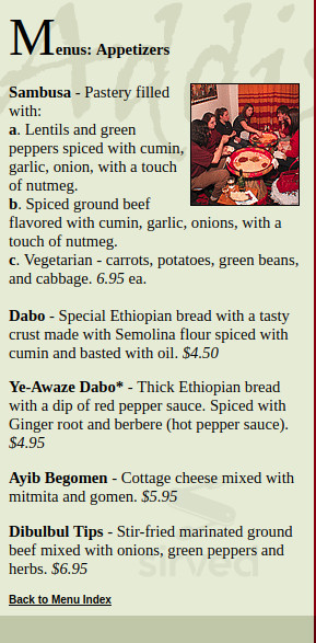 Addis Red Sea menus in Boston, Massachusetts, United States