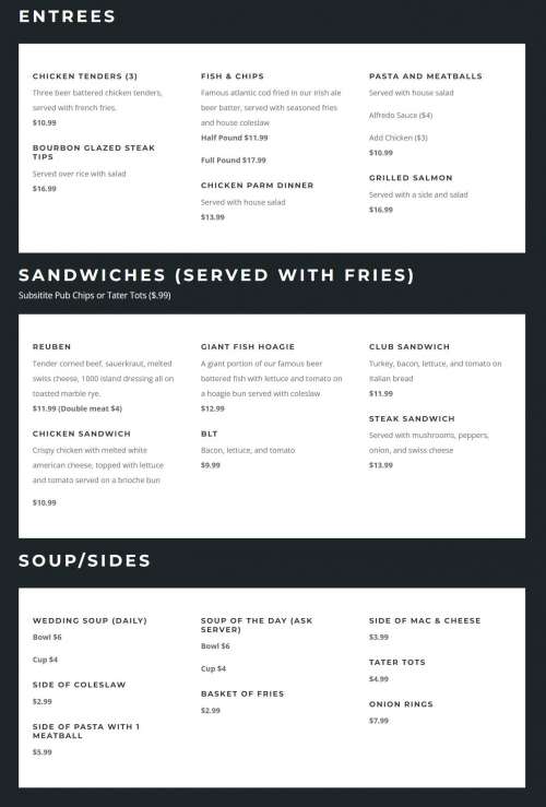 Frenchy's Irish Pub & Grill menu in Austintown, Ohio, USA