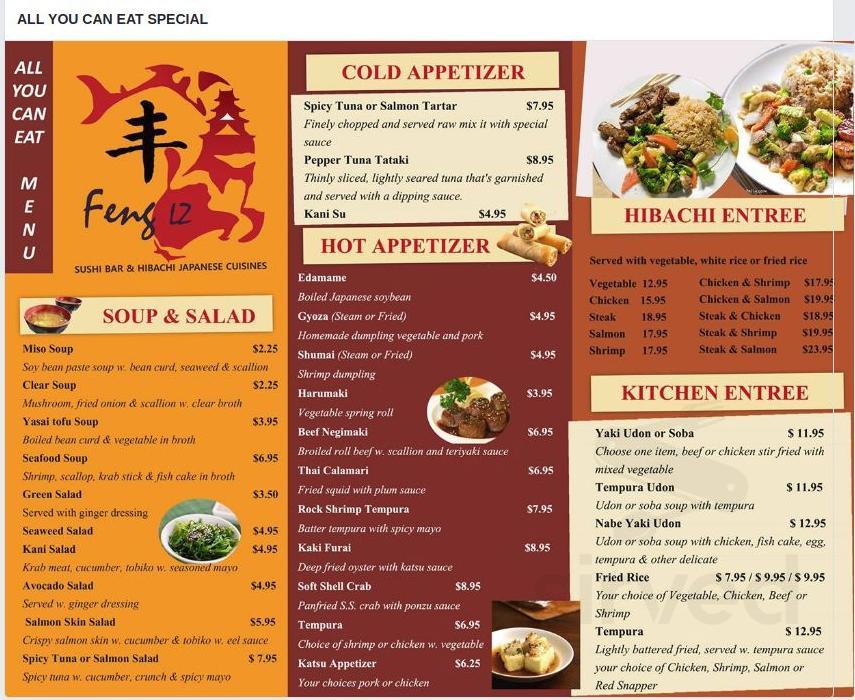 Feng Lz Hibachi Sushi & Bar menu in Broadview Heights, Ohio, USA