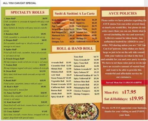 Feng Lz Hibachi Sushi & Bar menu in Broadview Heights, Ohio, USA