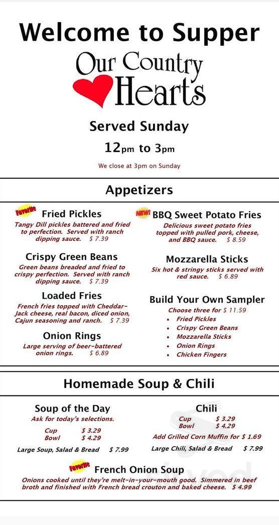 Menu for Our Country Hearts Restaurant in Endicott, New York, United States