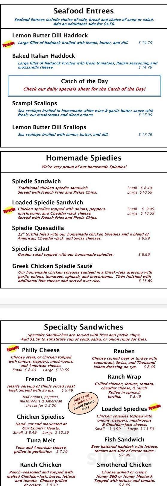 Menu - Endicott NY's Our Country Hearts Restaurant | Sirved