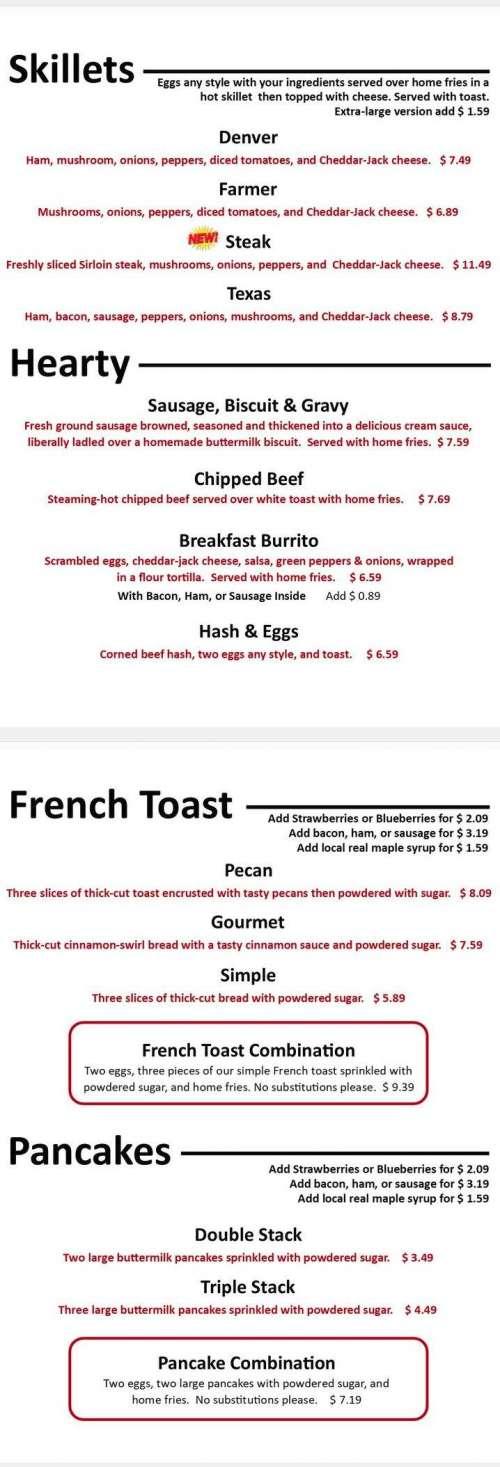 Our Country Hearts Restaurant menu in Endicott, New York, USA