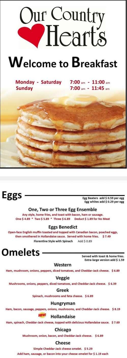 Our Country Hearts Restaurant menu in Endicott, New York, USA