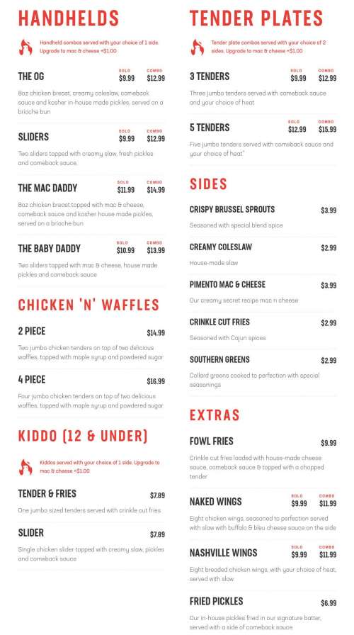 Fowl Play Hot Chicken menu in Hartford, Connecticut, USA