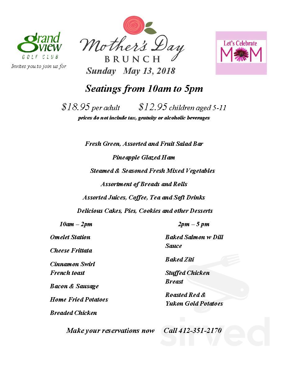 Grand View Golf Club menu in Braddock, Pennsylvania, USA