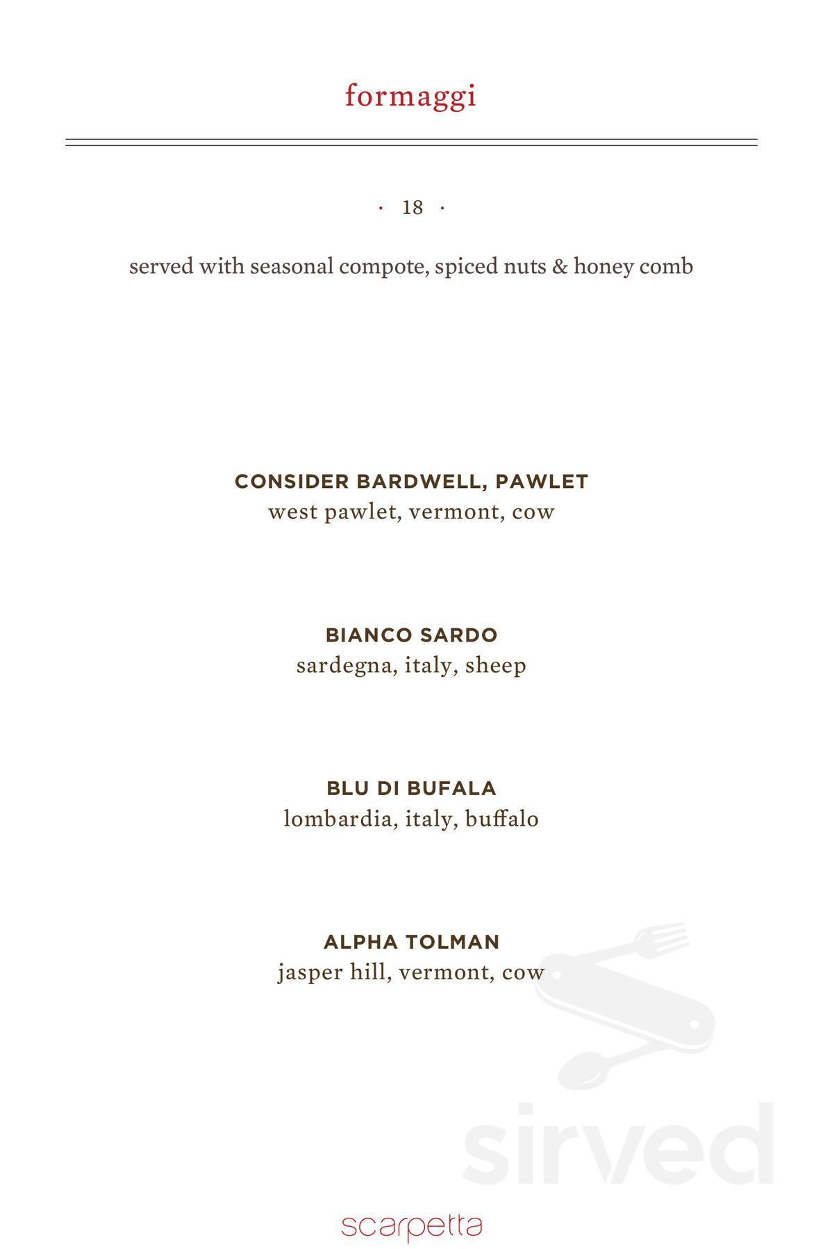 Scarpetta menu in Las Vegas, Nevada, USA