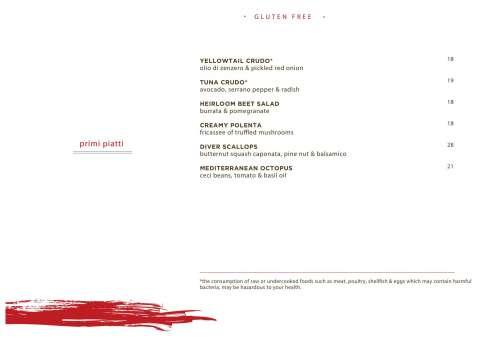 Scarpetta menu in Las Vegas, Nevada, USA