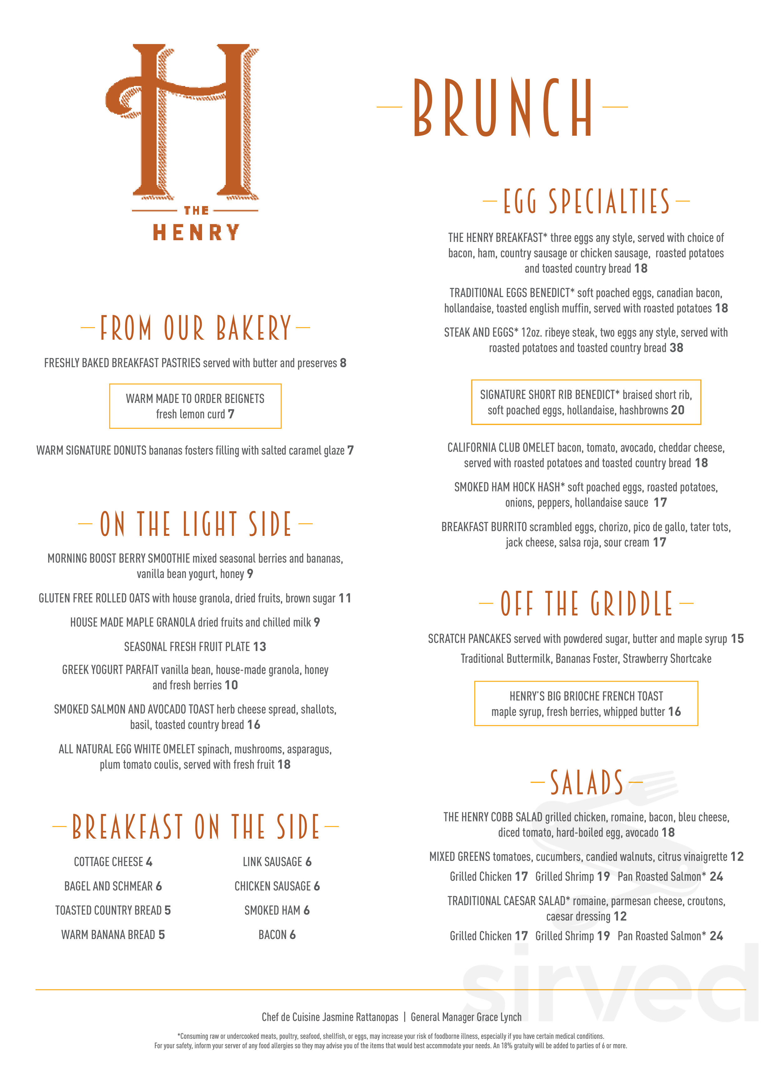 The Henry menu in Las Vegas, Nevada, USA