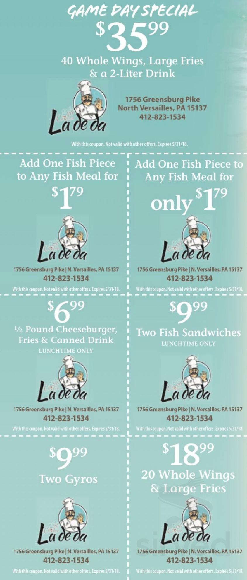 LaDeDa Fish, Chicken & Gyro Menu - North Versailles, Pennsylvania | Sirved