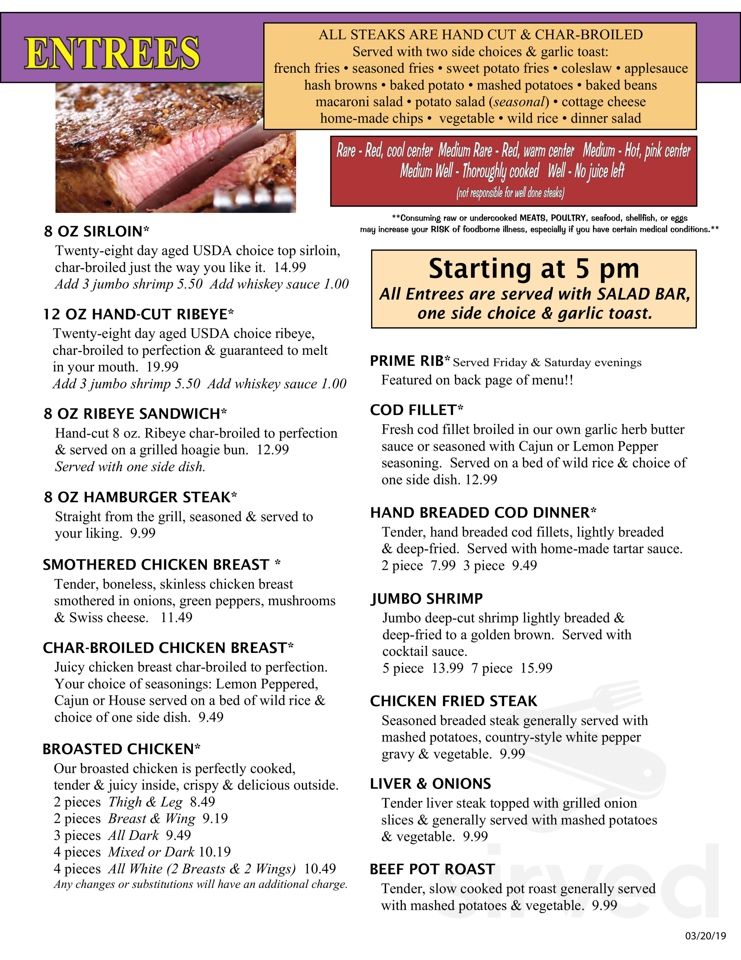 Menu - Eagle Grove IA's Family Table | Sirved