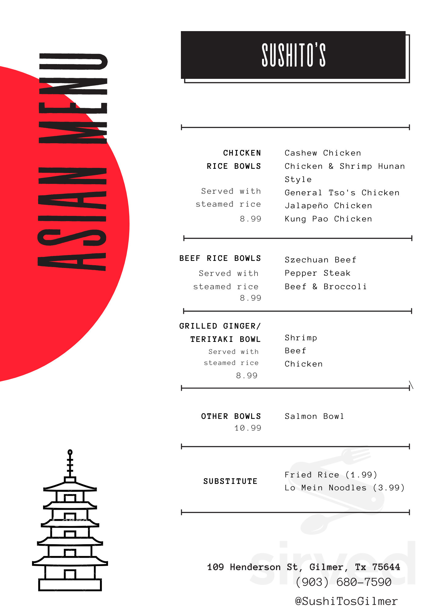 Menu - Gilmer TX's SushiTo's | Sirved