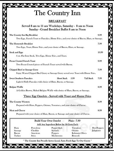 The Country Inn of Berkeley Springs menu in Berkeley Springs, West ...