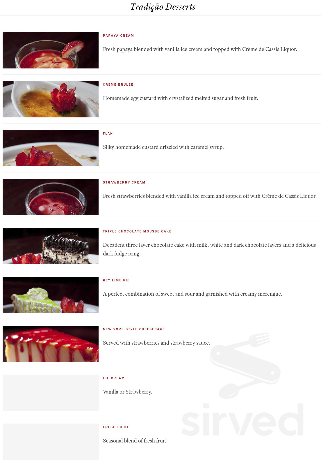 Menu for Avenida Brazil in Stafford, TX | Sirved