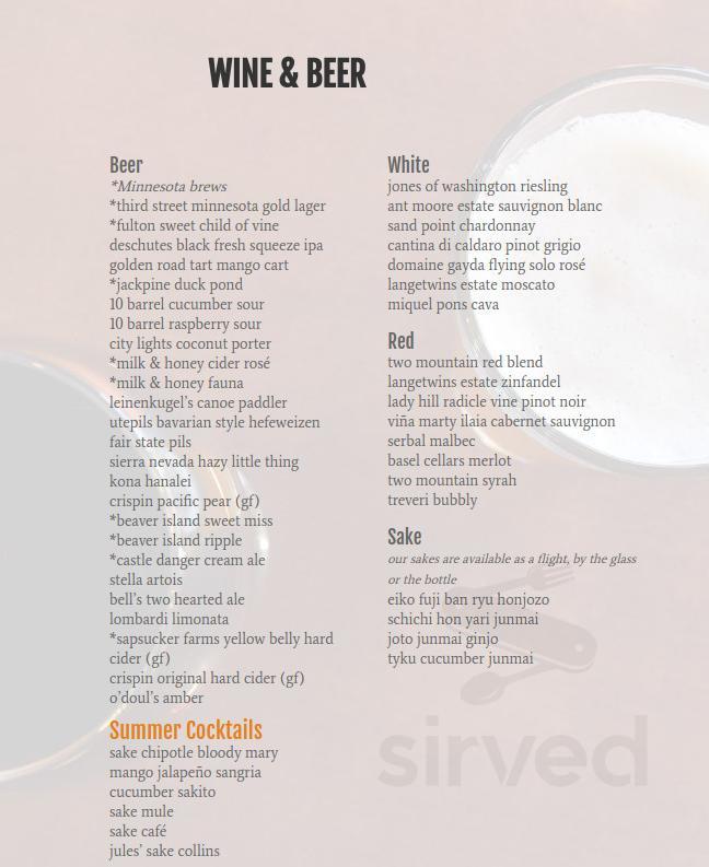 Jules' Bistro menu in St Cloud, Minnesota, USA