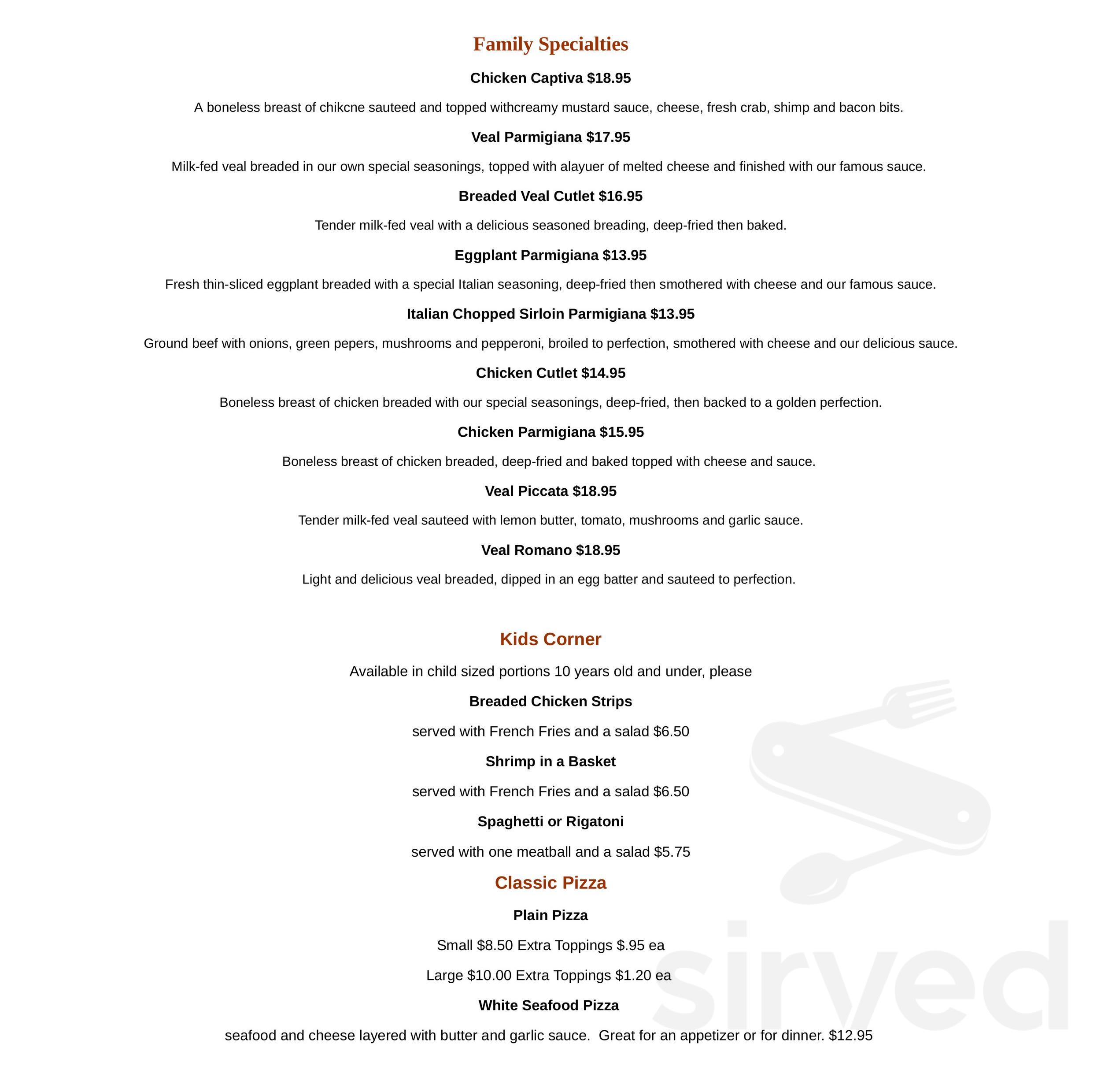 Rizzo's of Windber menus in Windber, Pennsylvania, United States