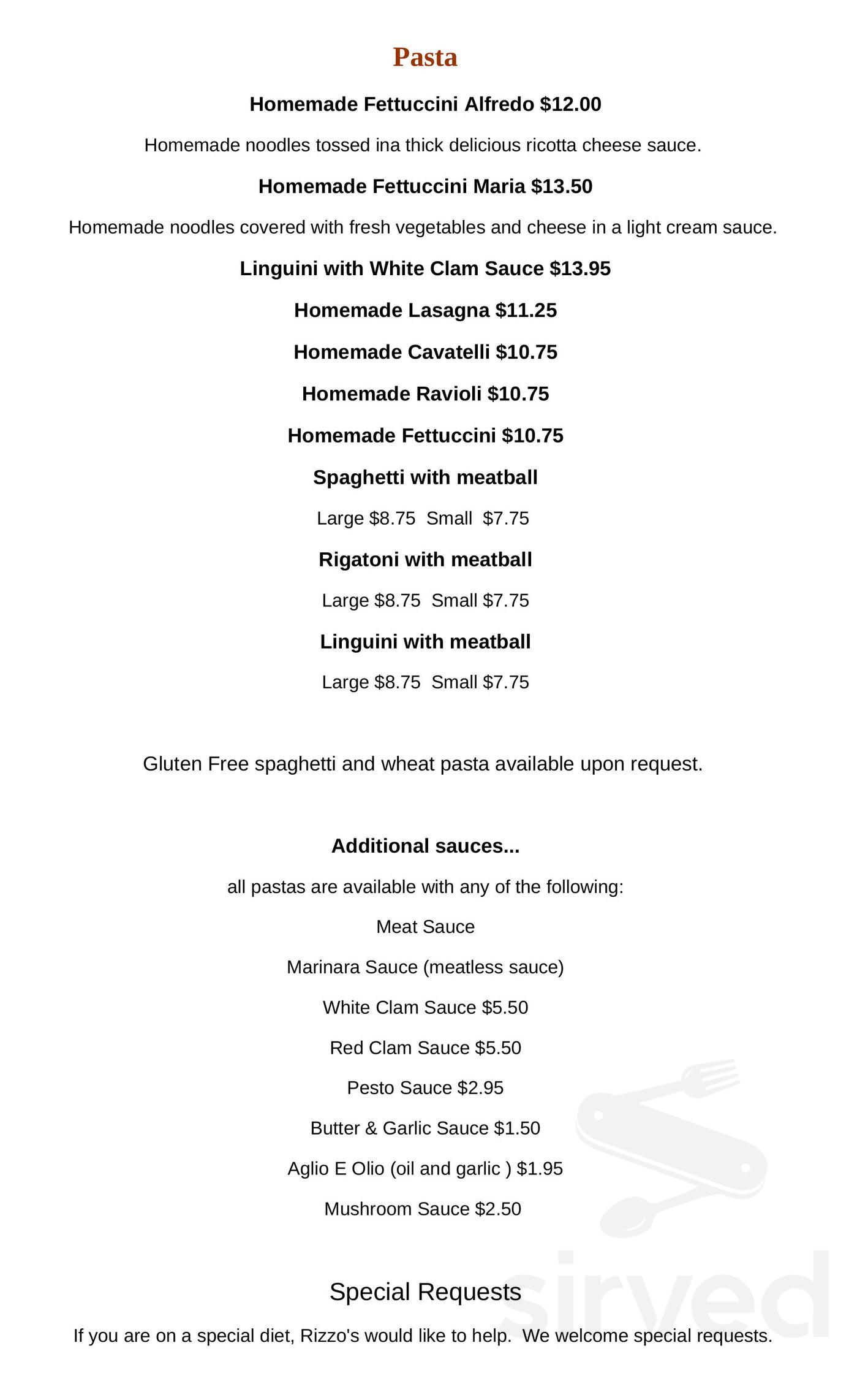 Rizzo's of Windber menus in Windber, Pennsylvania, United States