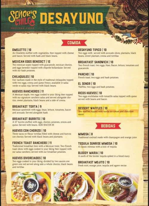 Señor's Chile menu in Edgewater, Maryland, USA