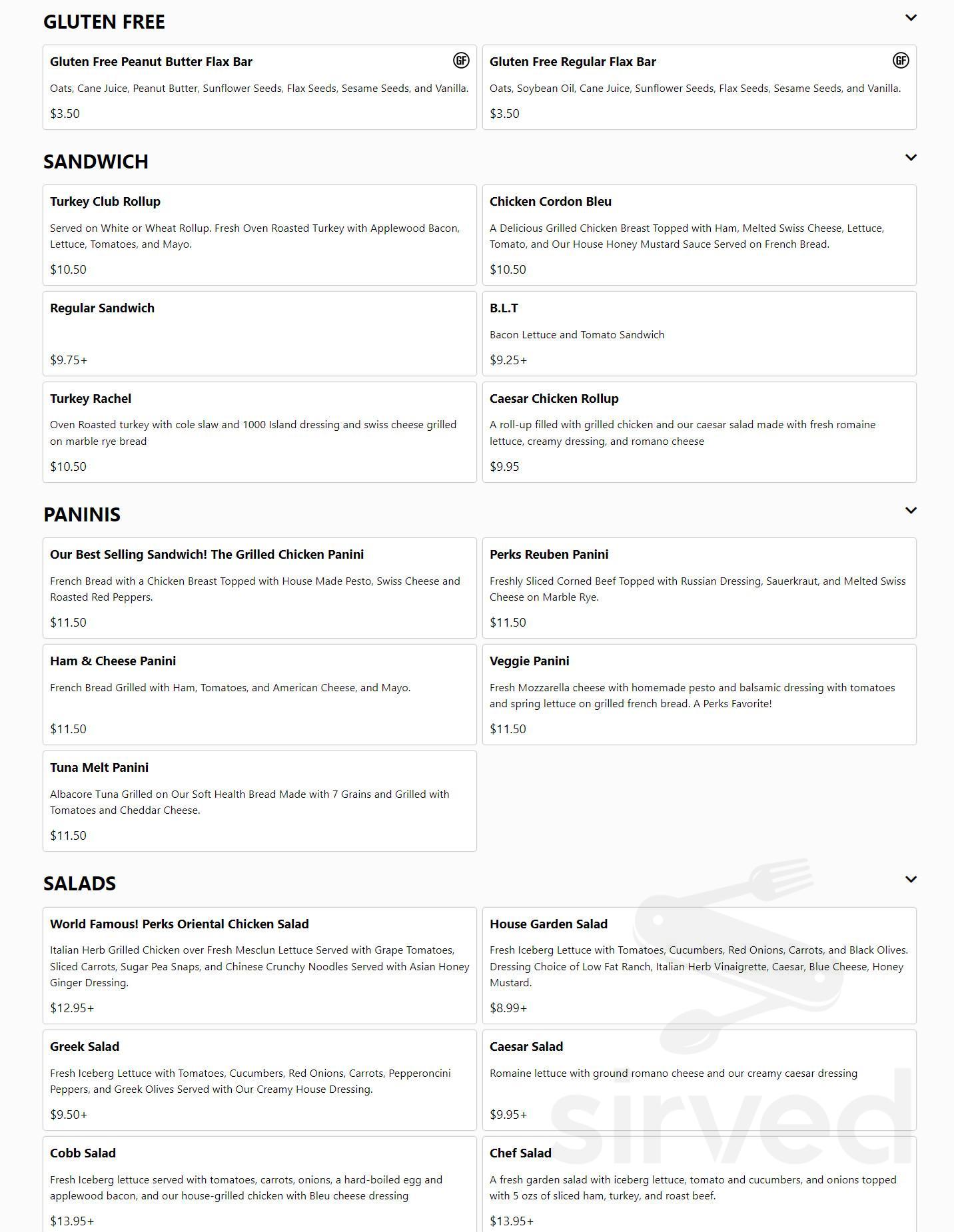 Perks Coffeehouse menu in Norwood, Massachusetts, USA