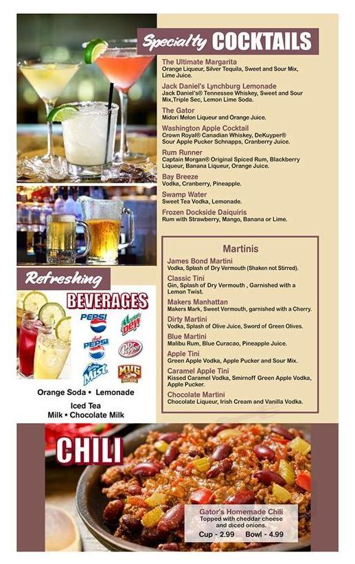 Menu - DeLand FL's Gators Dockside DeLand | Sirved