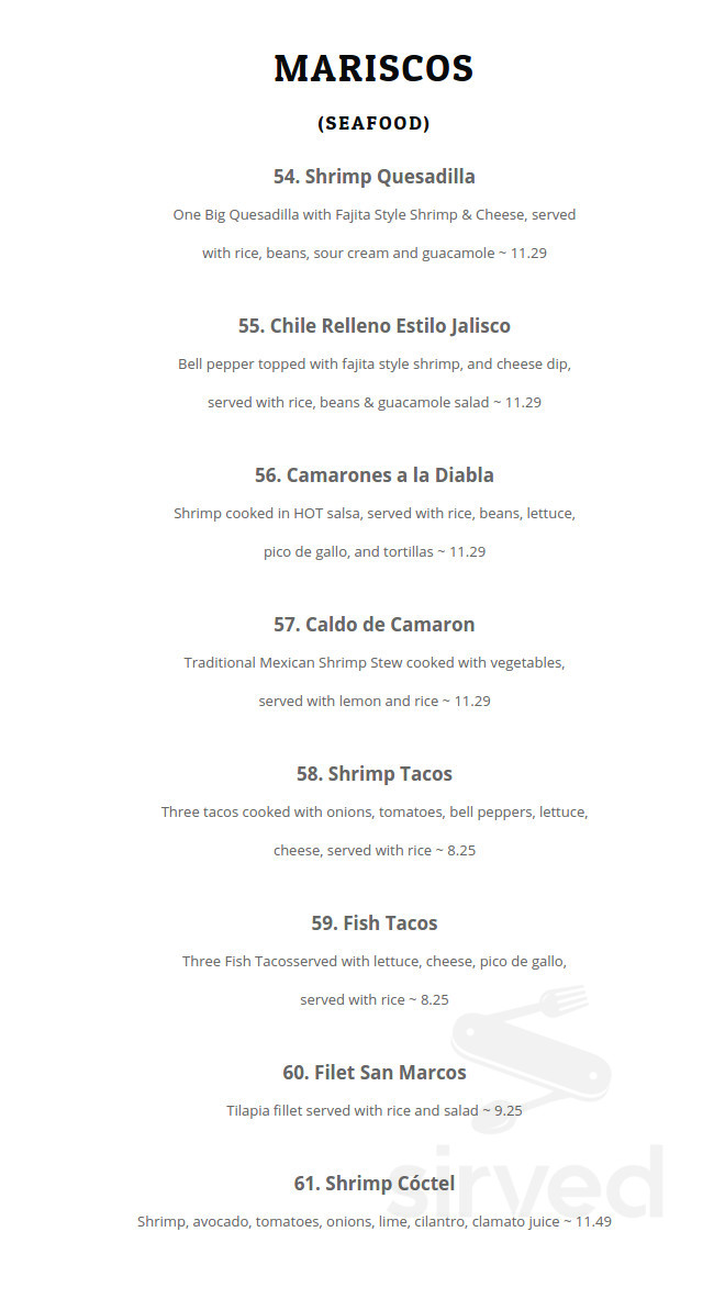 Menu - Marianna FL's San Marcos Mexican Grill | Sirved