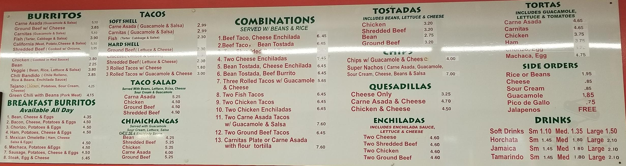 Paco's Mexican Food menus in Tucson, Arizona, United States