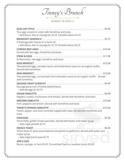 Tinney's Tavern menu in Middle Grove, New York, USA