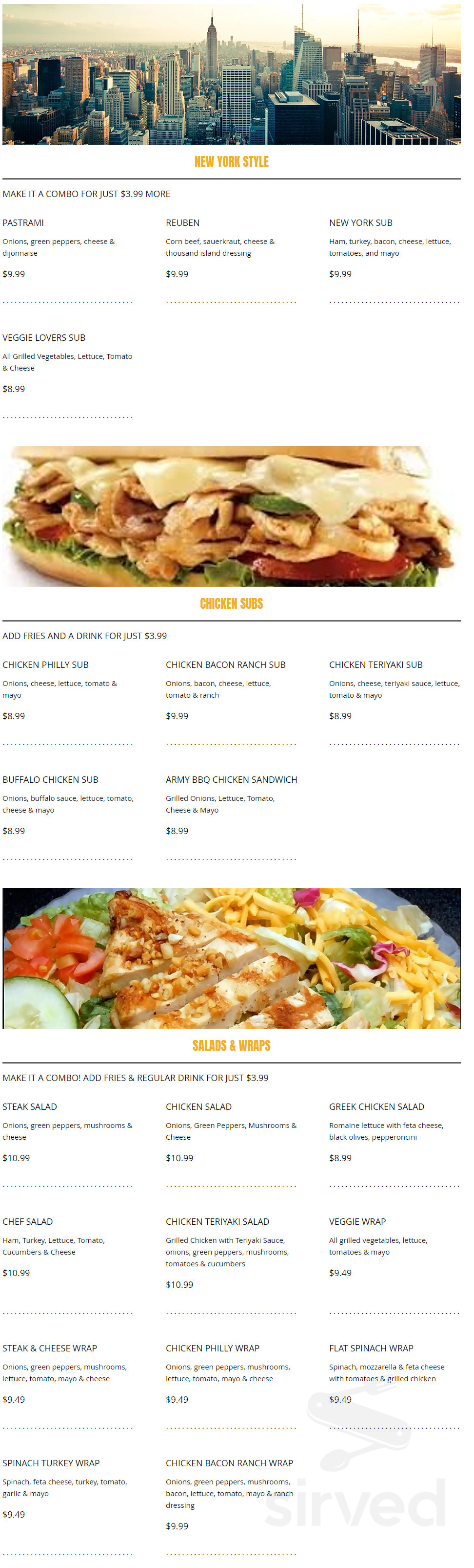 Army City Steak & Gyro menu in Fayetteville, North Carolina, USA
