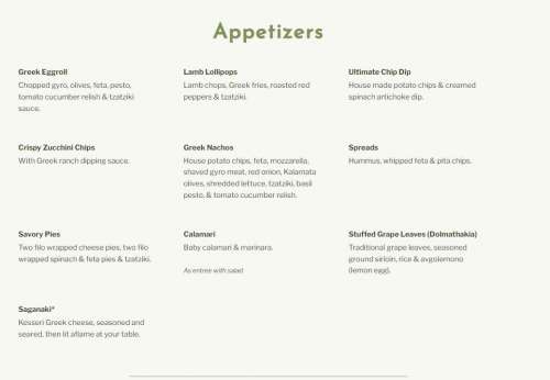 Acropolis Grill menu in Chattanooga, Tennessee, USA