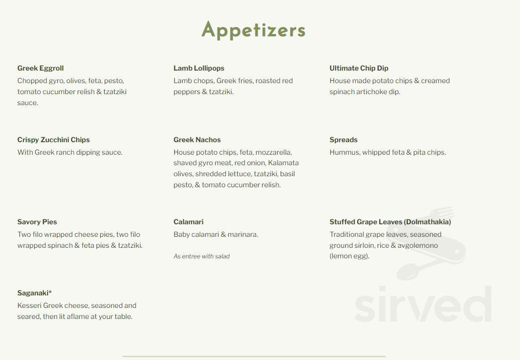 Menu for Acropolis Grill in Chattanooga, TN | Sirved