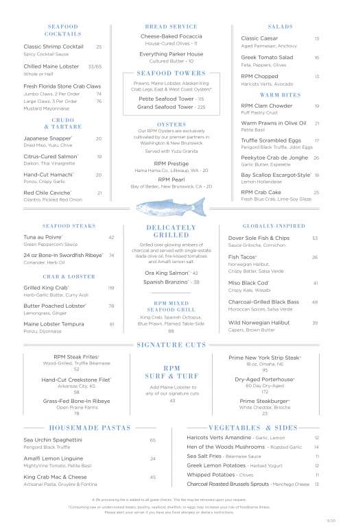 RPM Seafood menu in Chicago, Illinois, USA
