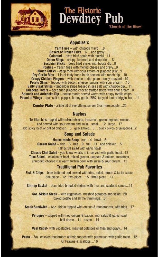 Menu for Historic Dewdney Pub and Liquor Store in Dewdney, BC | Sirved